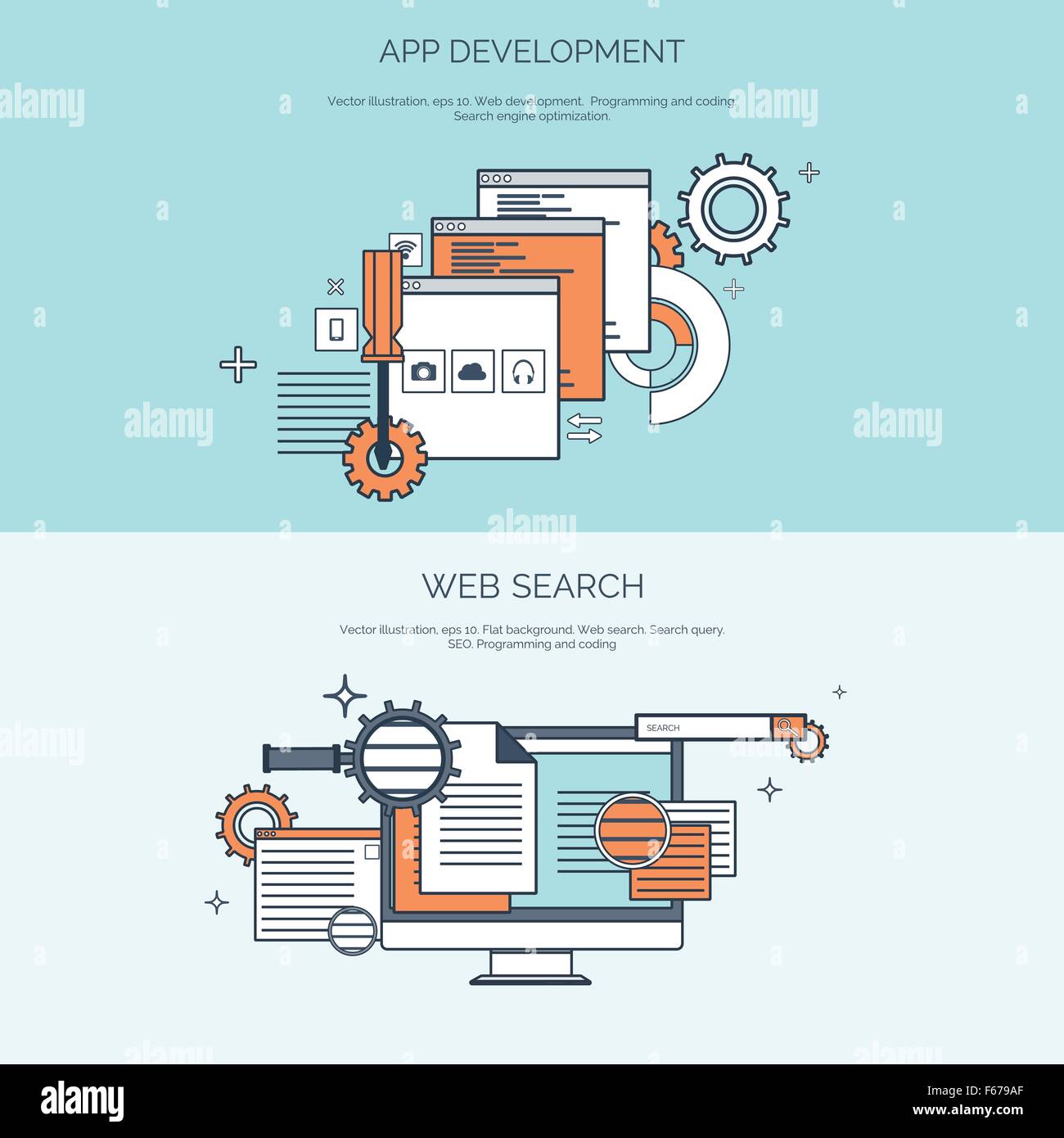 Vector illustration. Web search. Flat computing background. Programming ,coding. Development ...