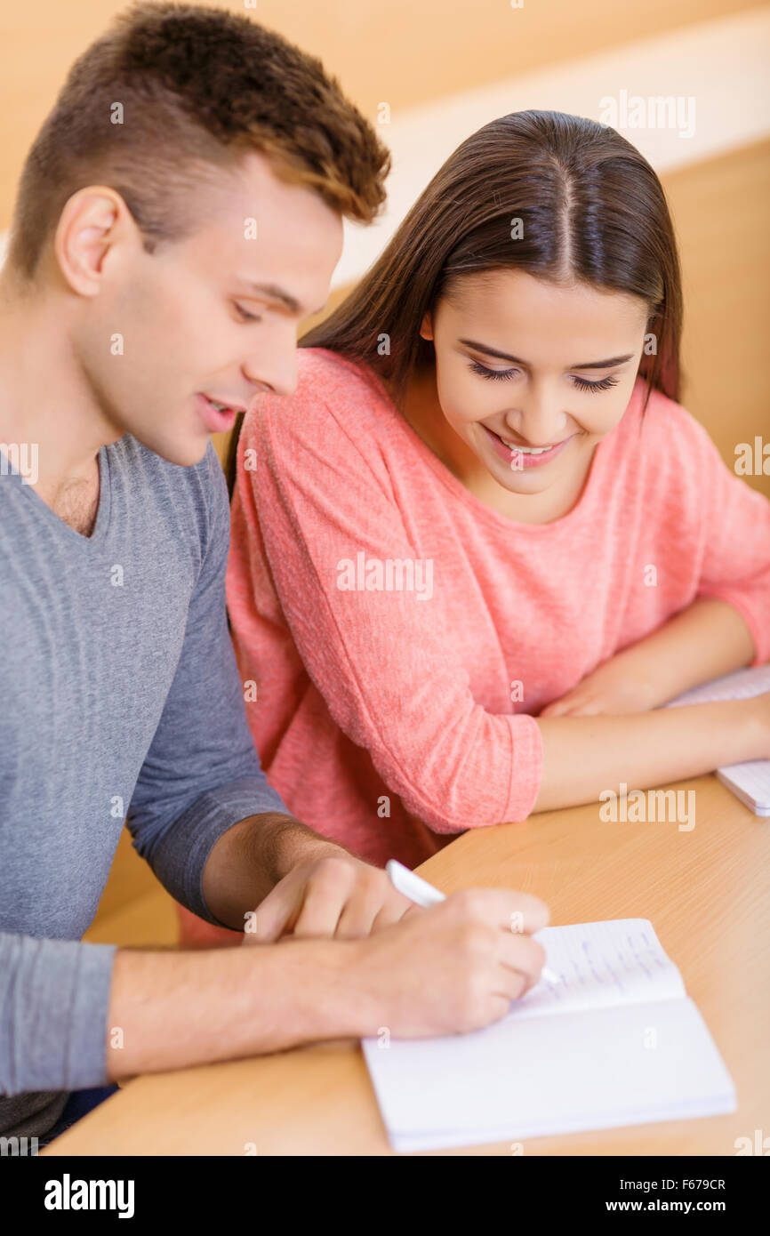 Two college students are working with their notes Stock Photo - Alamy