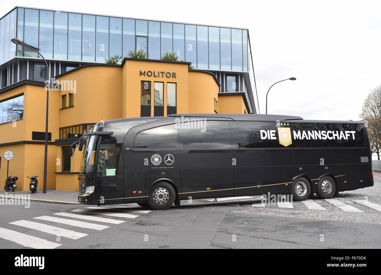 Paris, France. 13th Nov, 2015. The German National Football team bus ...