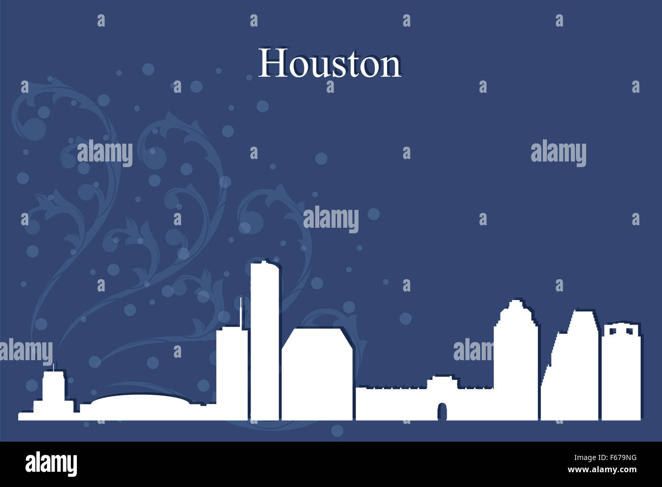 Houston city skyline silhouette on blue background Stock Photo - Alamy