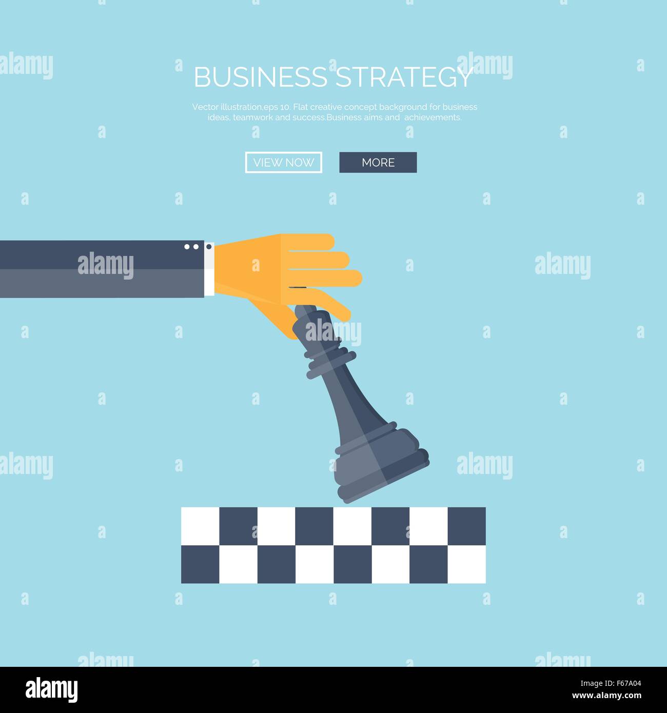 Vector illustration of flat background with hand and chess, business ...