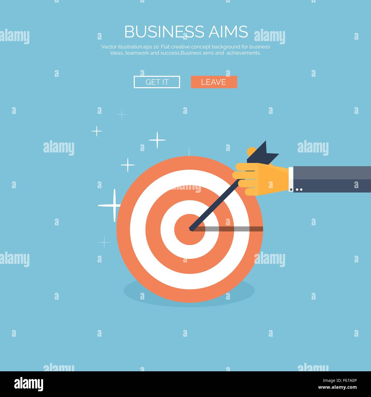 Vector illustration. Flat background with target ,hand. Business aims ...