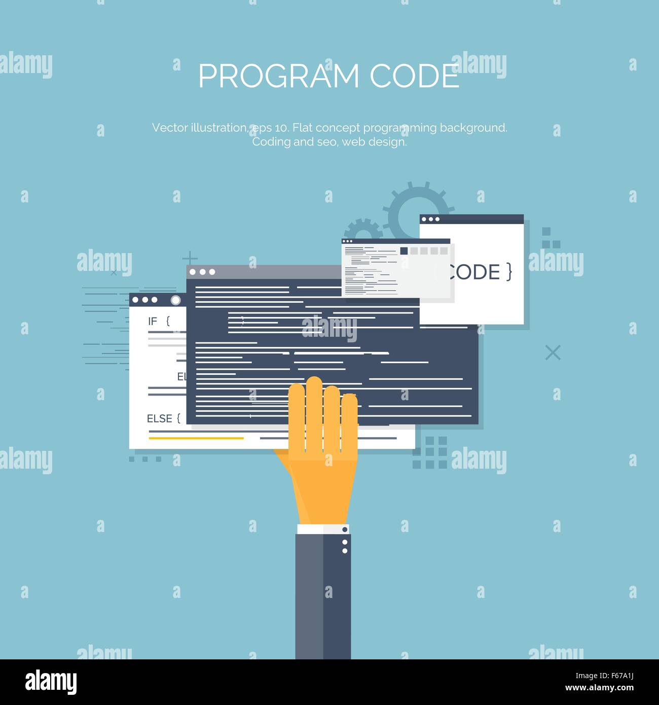 Vector illustration. Flat computing background. Programming,coding. Web development and search ...