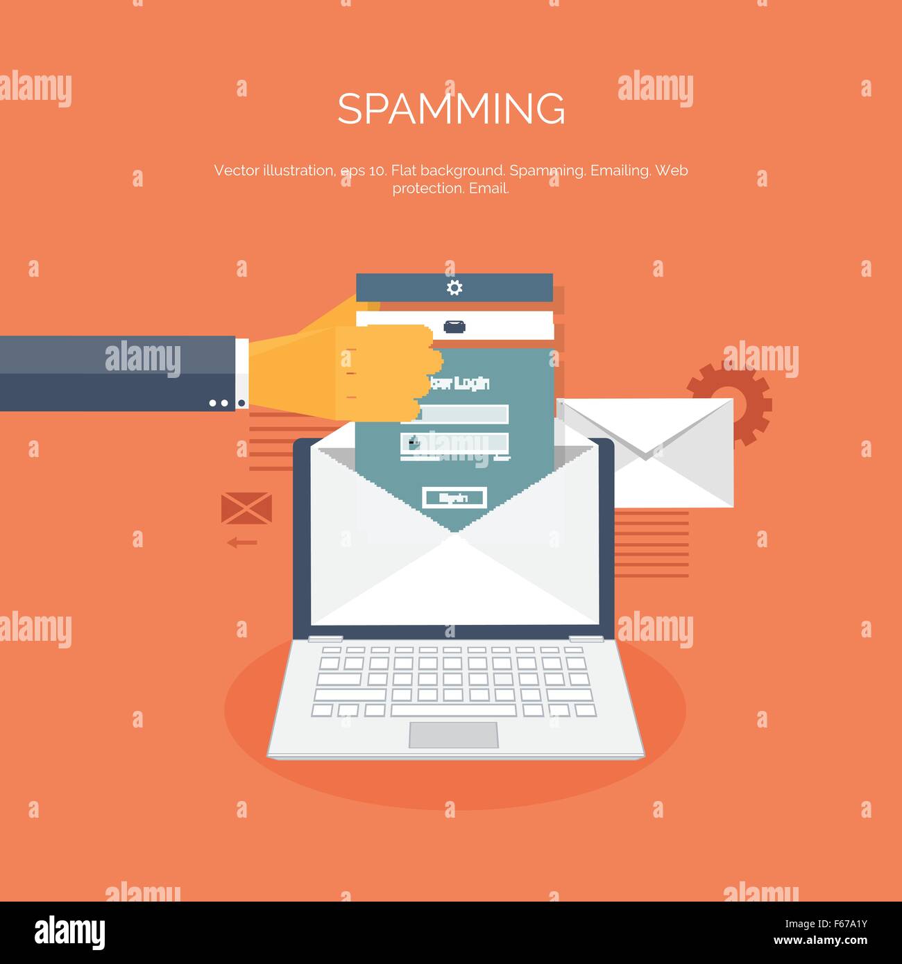 Vector illustration. Flat spamming background. Spam. Email. Global ...