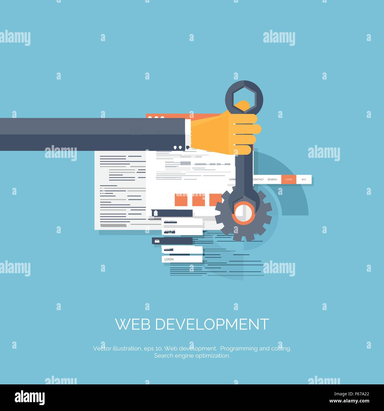 Vector illustration. Flat computing background. Programming,coding. Web development and search ...