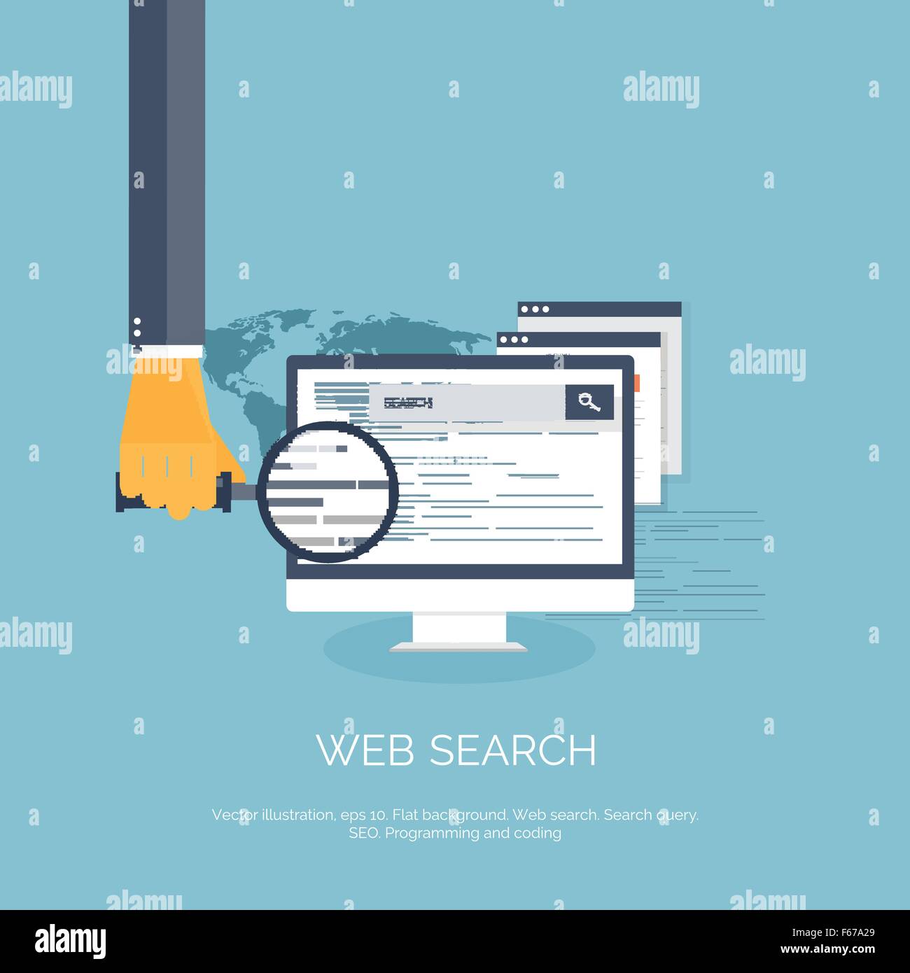 Vector illustration. Flat computing background. Programming,coding. Web development and search ...
