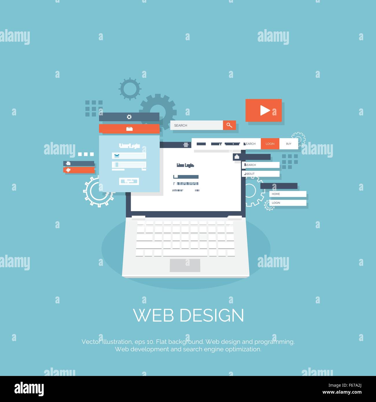 Vector illustration. Flat computing background. Programming,coding. Web development and search ...
