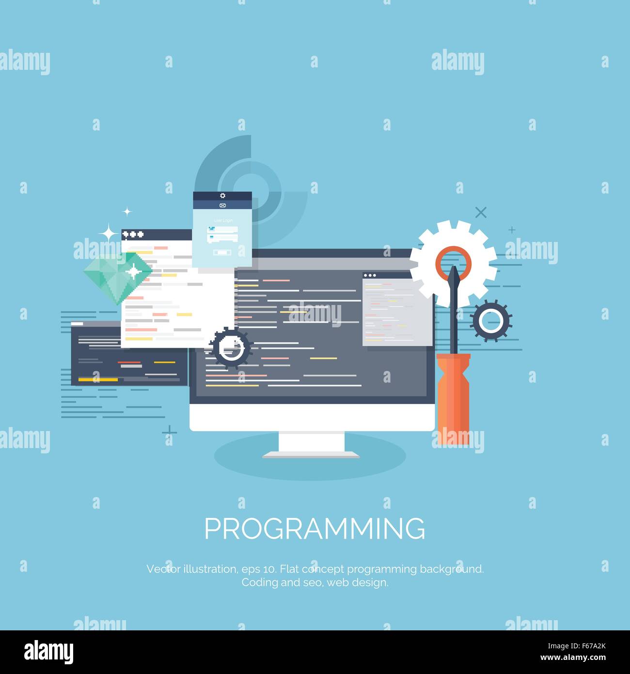 Vector Illustration Flat Computing Background Programming Coding Web Development And Search