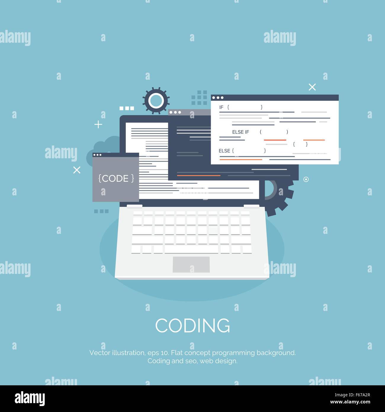 Vector illustration. Flat computing background. Programming,coding. Web development and search ...