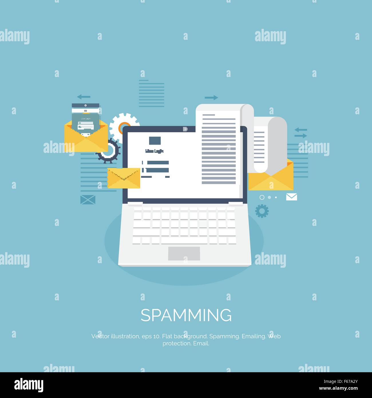 Vector illustration. Flat spamming background. Spam. Email. Global ...