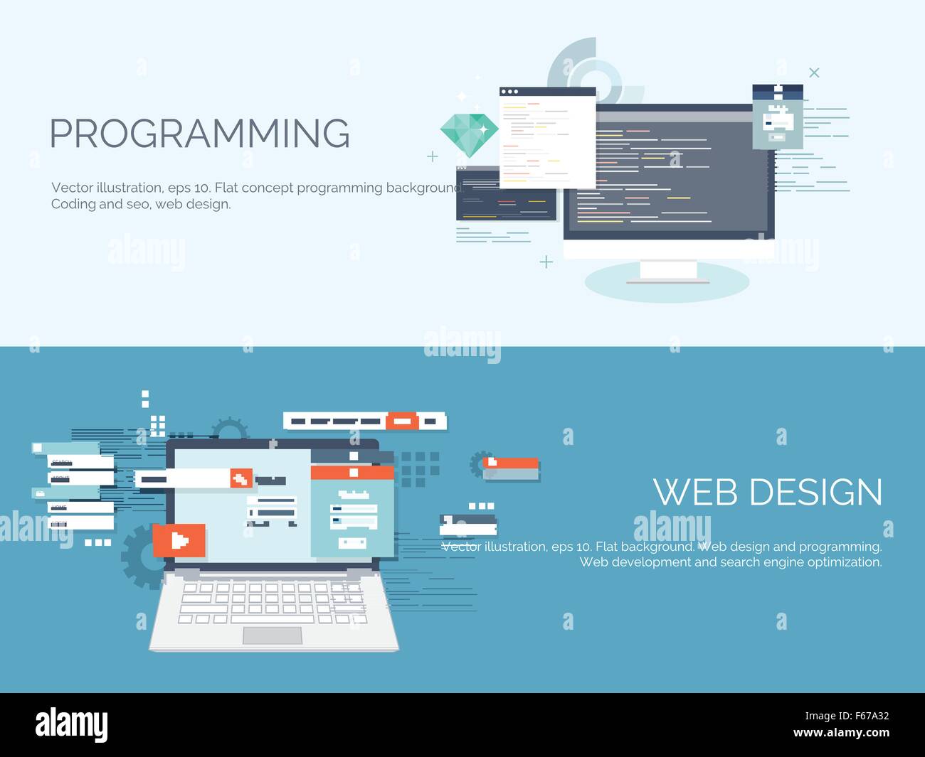 Vector illustration. Web search. Flat computing background. Programming ,coding. Development ...