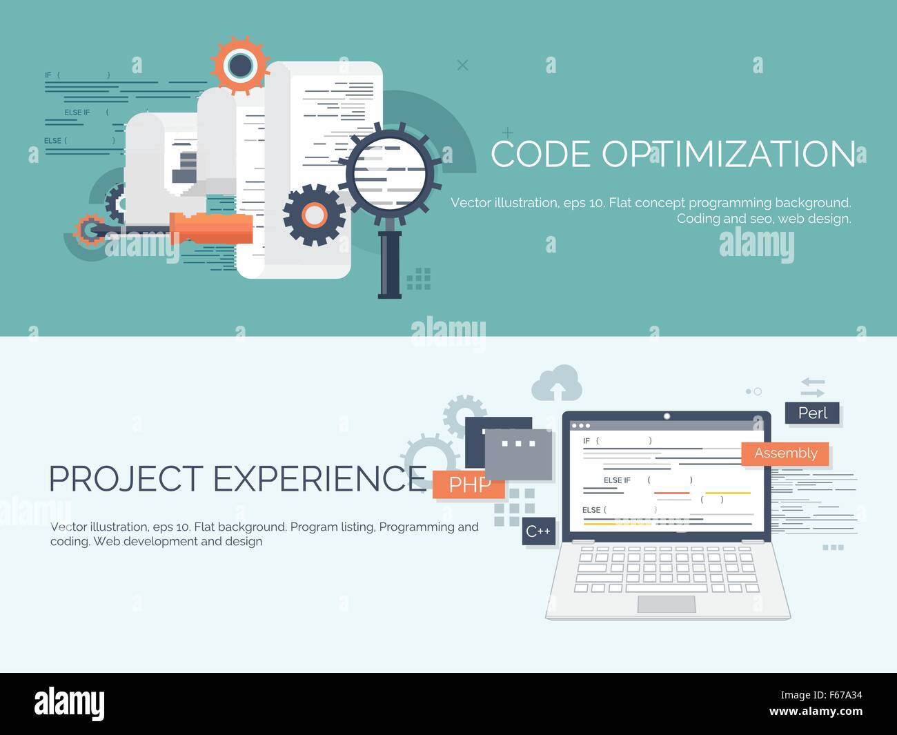 Vector illustration. Web search. Flat computing background. Programming ,coding. Development ...