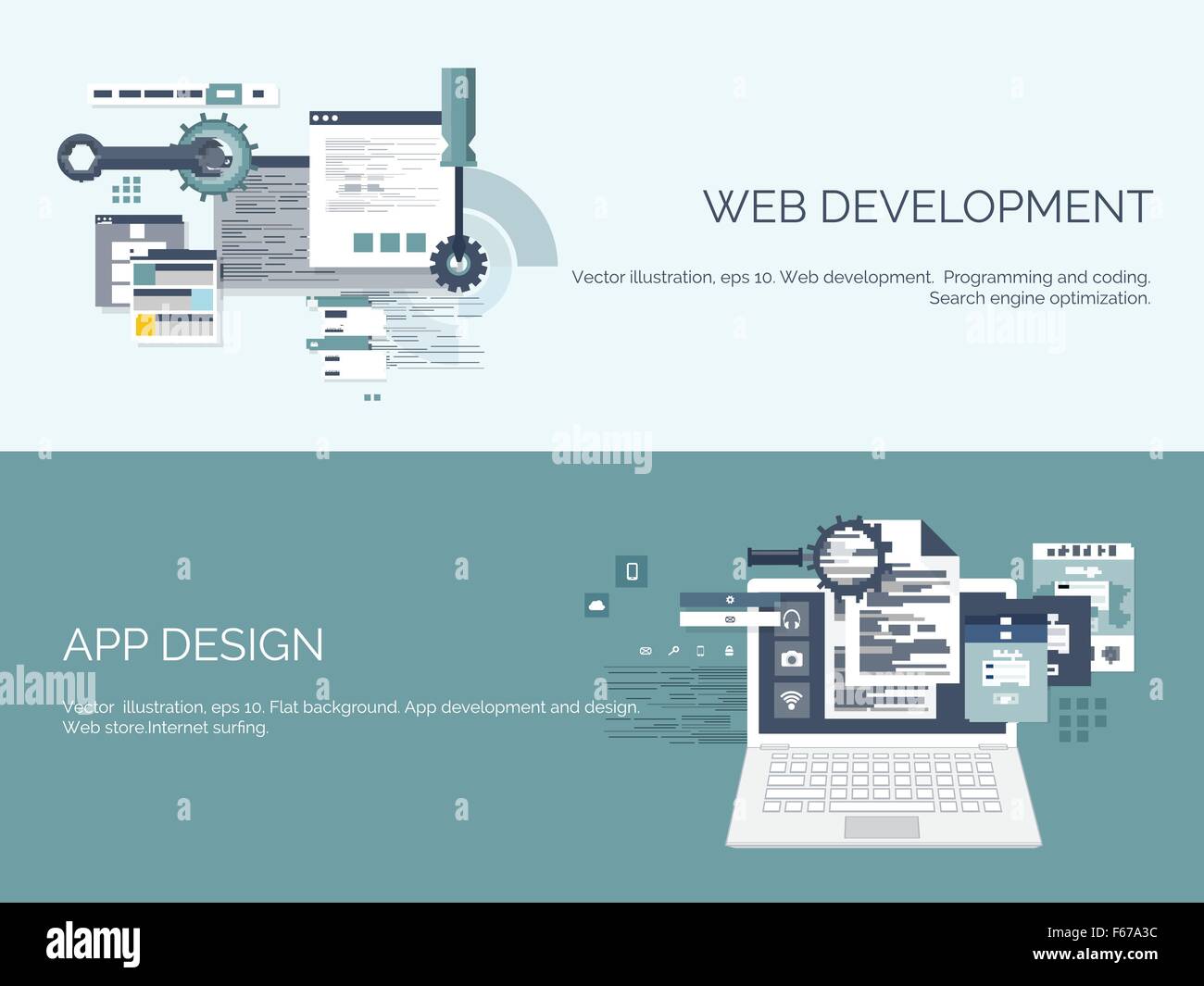 Vector illustration. Web search. Flat computing background. Programming ,coding. Development ...