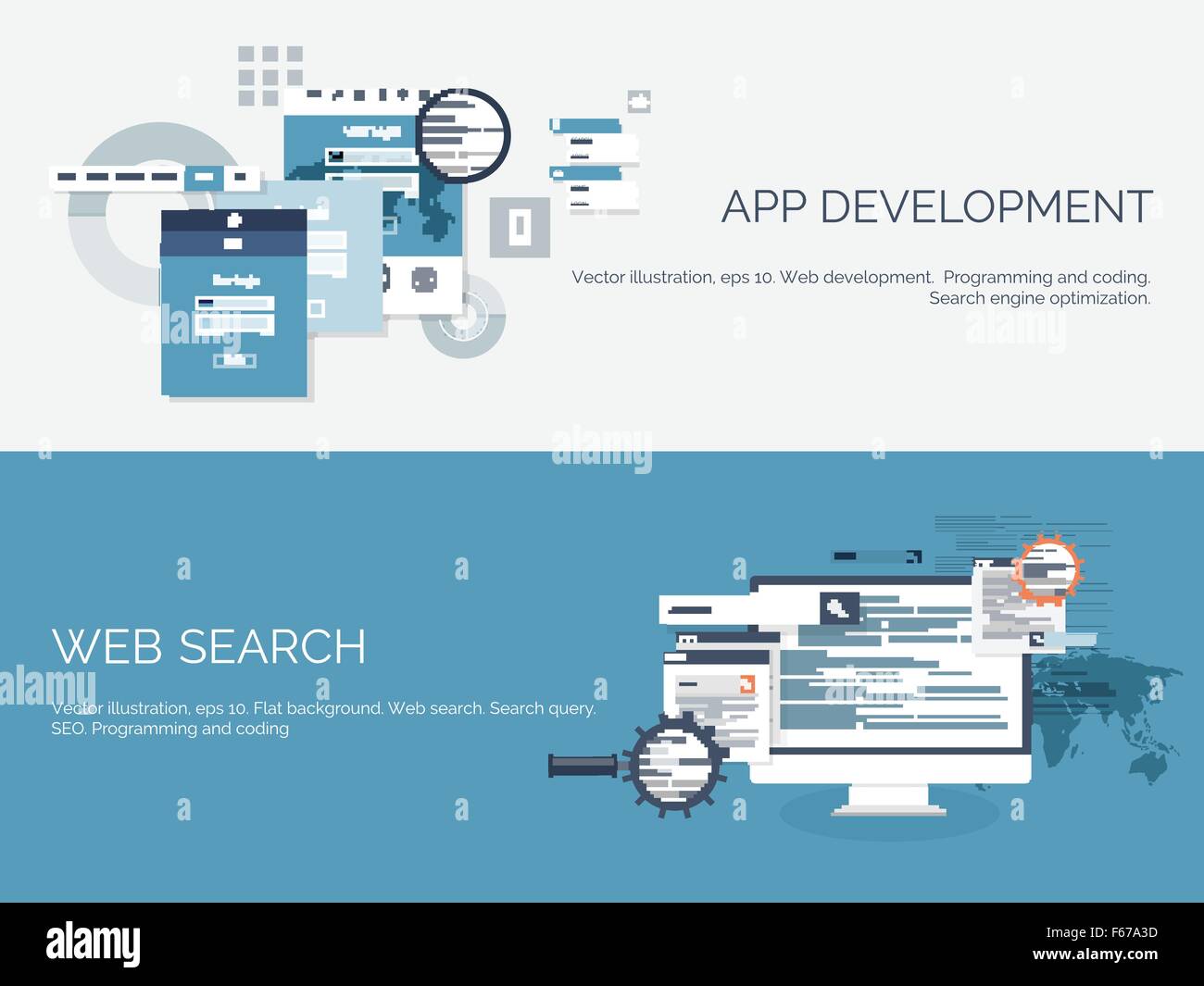Vector illustration. Web search. Flat computing background. Programming ,coding. Development ...