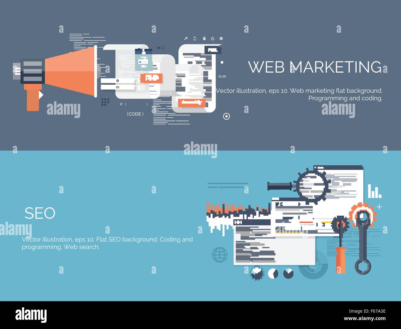 Vector illustration. Web search. Flat computing background. Programming ,coding. Development ...