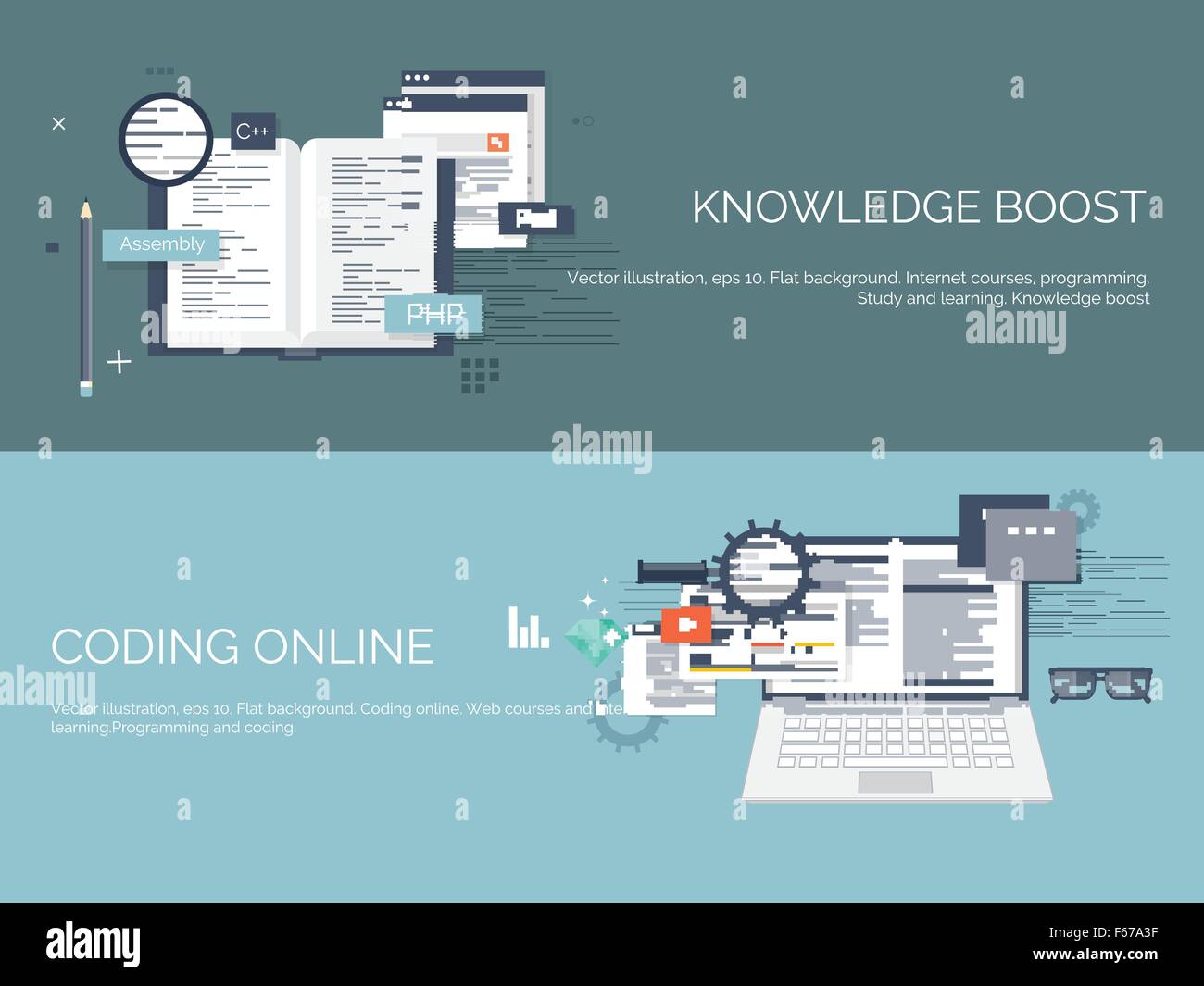 Vector illustration. Web search. Flat computing background. Programming ,coding. Development ...