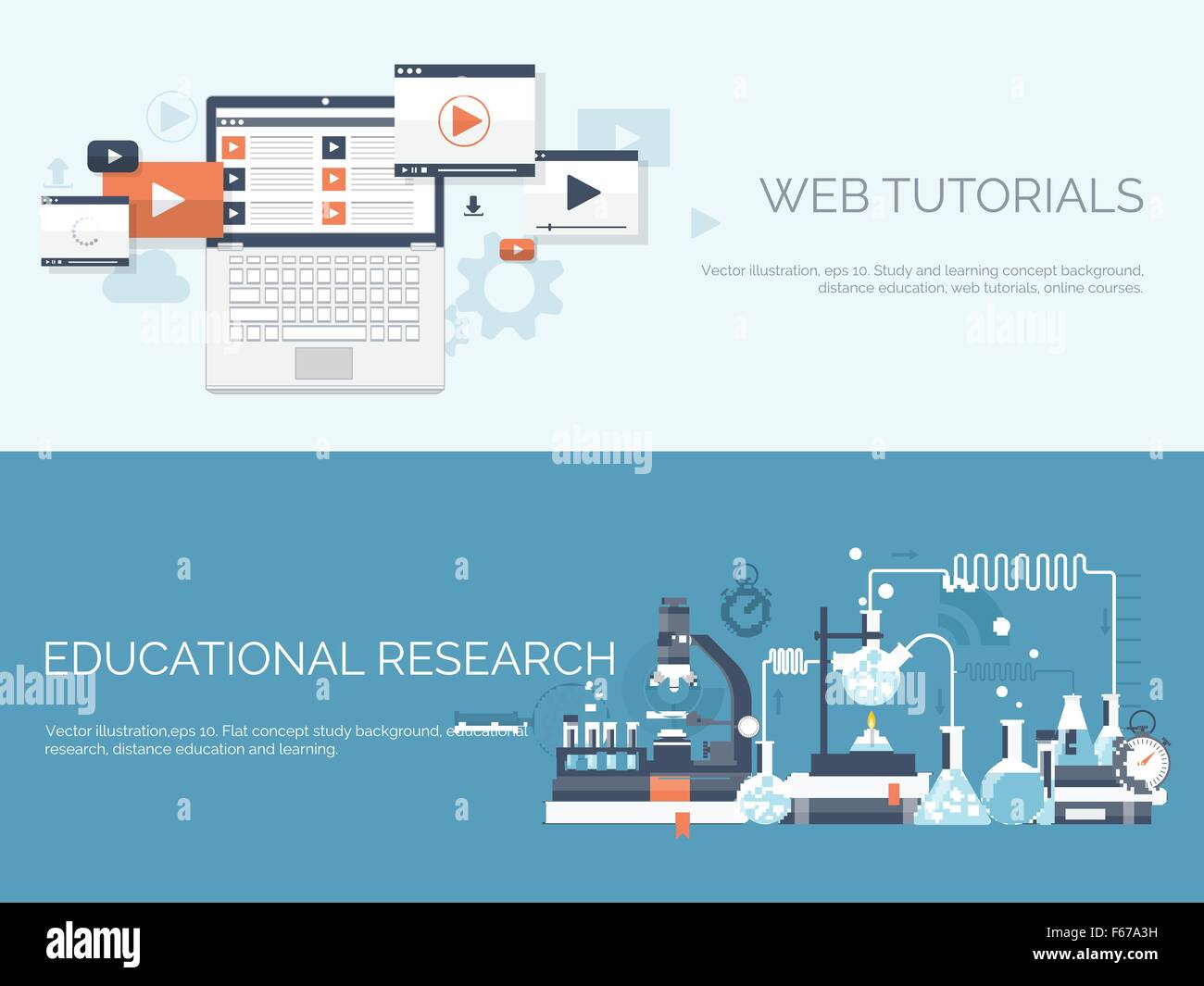 Vector illustration. Flat study backgrounds set. Education ,online ...