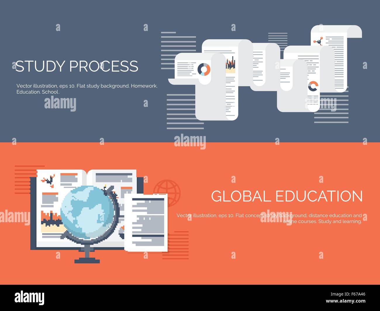 Vector illustration. Flat study backgrounds set. Education ,online ...
