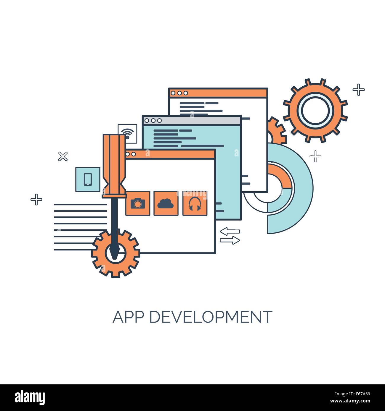 Vector illustration. Flat computing background. Programming,coding. Web development and search ...