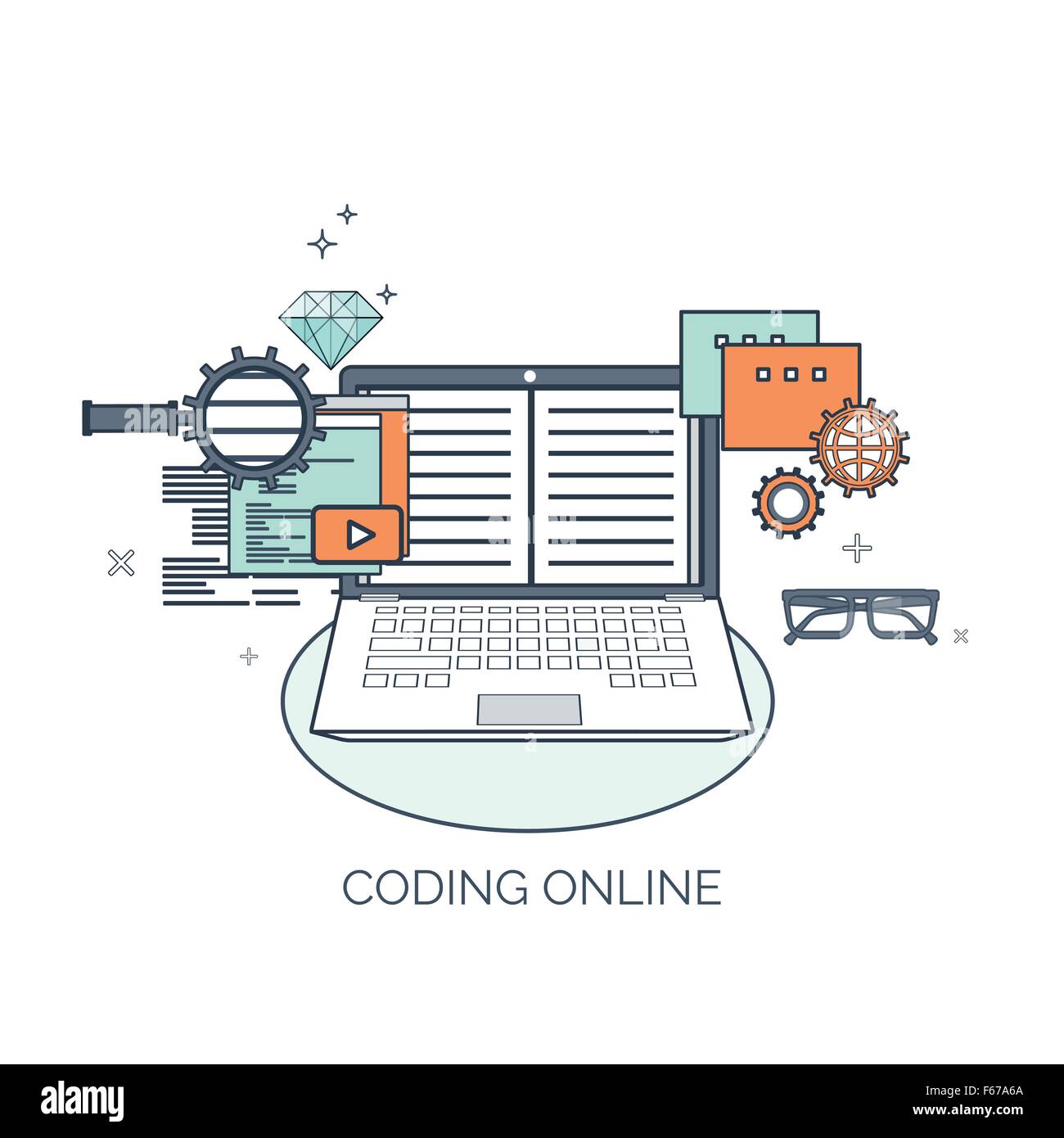 Vector illustration. Flat computing background. Programming,coding. Web development and search ...