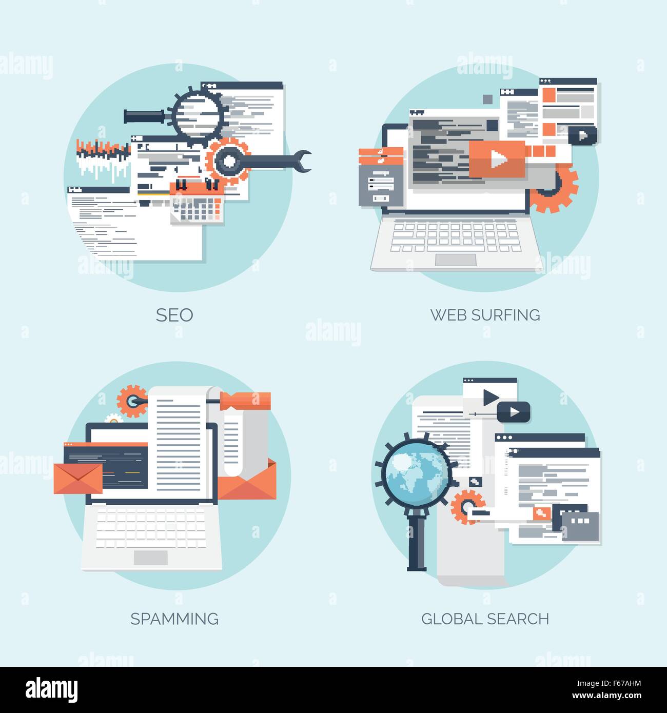 Vector illustration. Flat computing background. Programming,coding. Web development and search ...