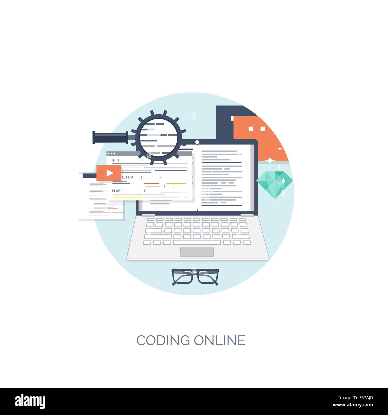 Vector illustration. Flat computing background. Programming,coding. Web development and search ...
