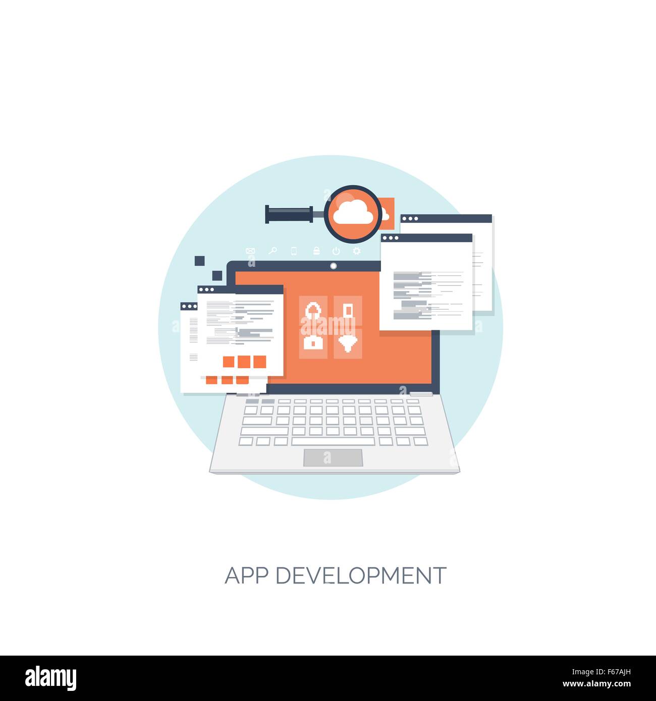 Vector illustration. Flat computing background. Programming,coding. Web development and search ...