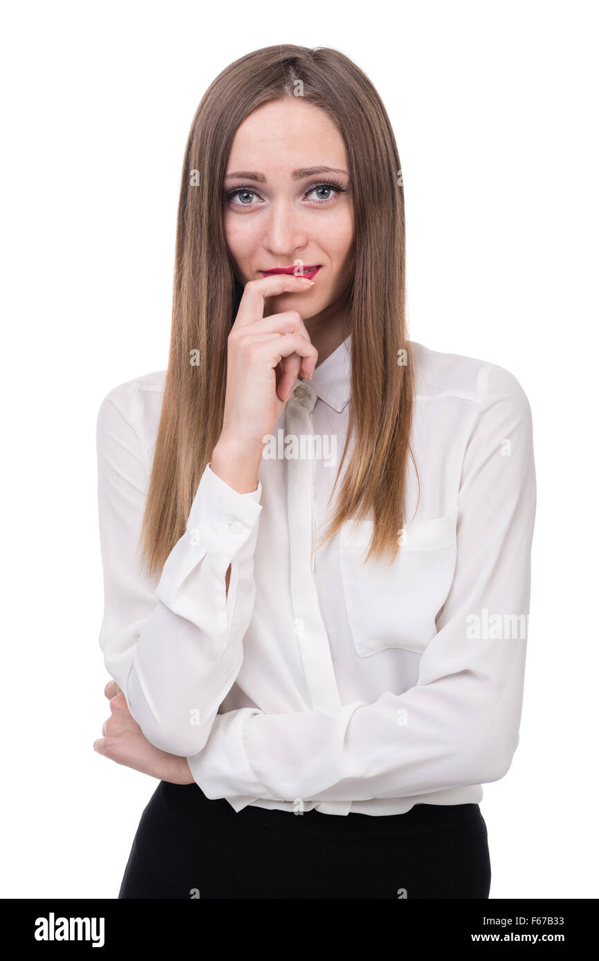 young woman looks skeptical Stock Photo - Alamy