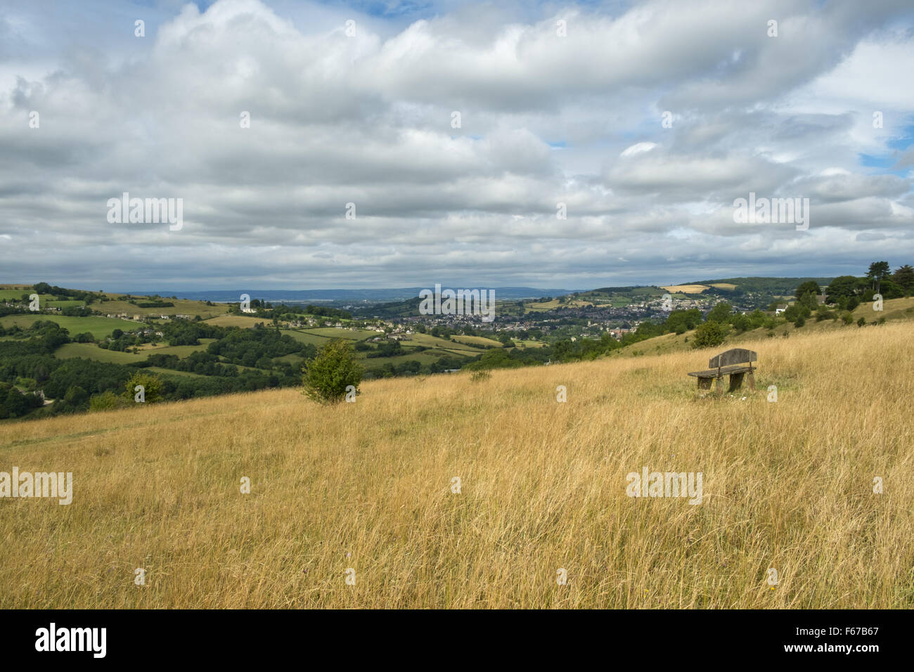 Summer view from Rodborough Common in The Cotswolds, over the Severn ...