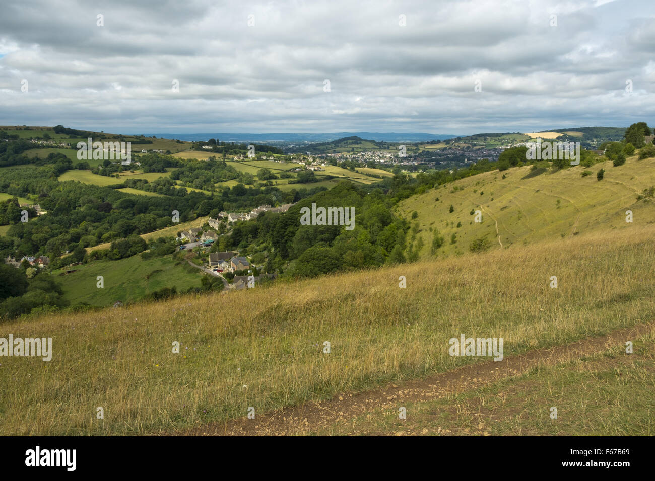 Summer view from Rodborough Common in The Cotswolds, over the Severn ...