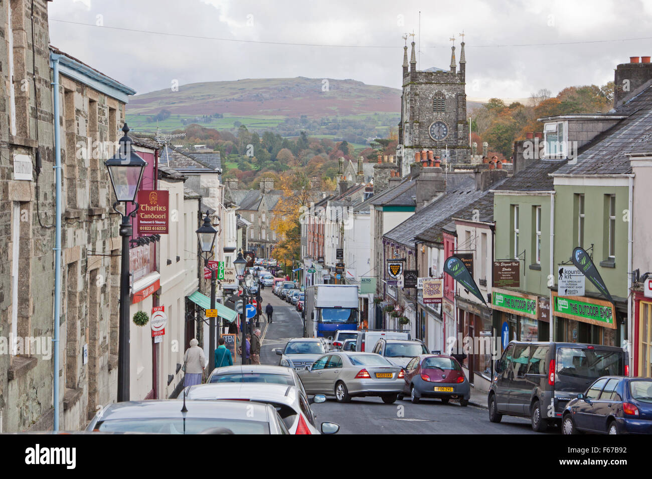The central shopping area in the small Devon market town of Tavistock ...
