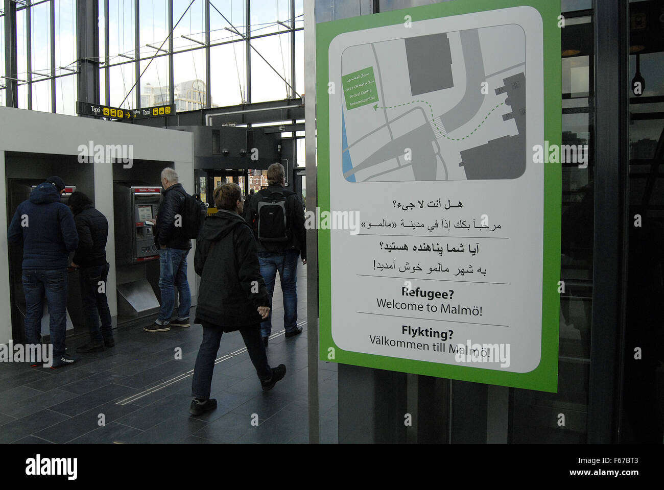 Malmo, Sweden. 12th November, 2015. Refugees welcome poster in various ...