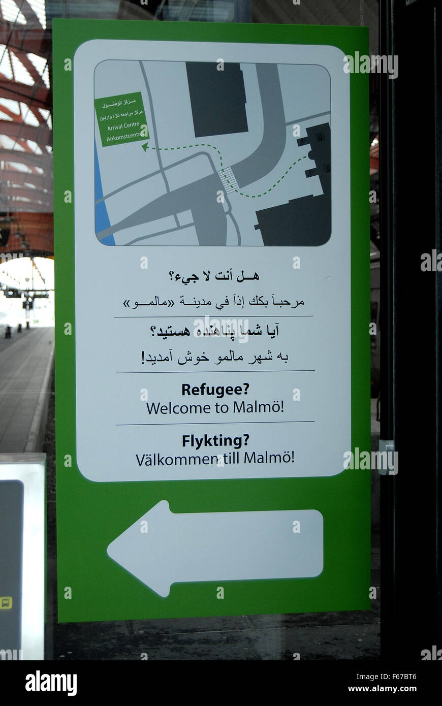 Malmo, Sweden. 12th November, 2015. Refugees welcome poster in various ...