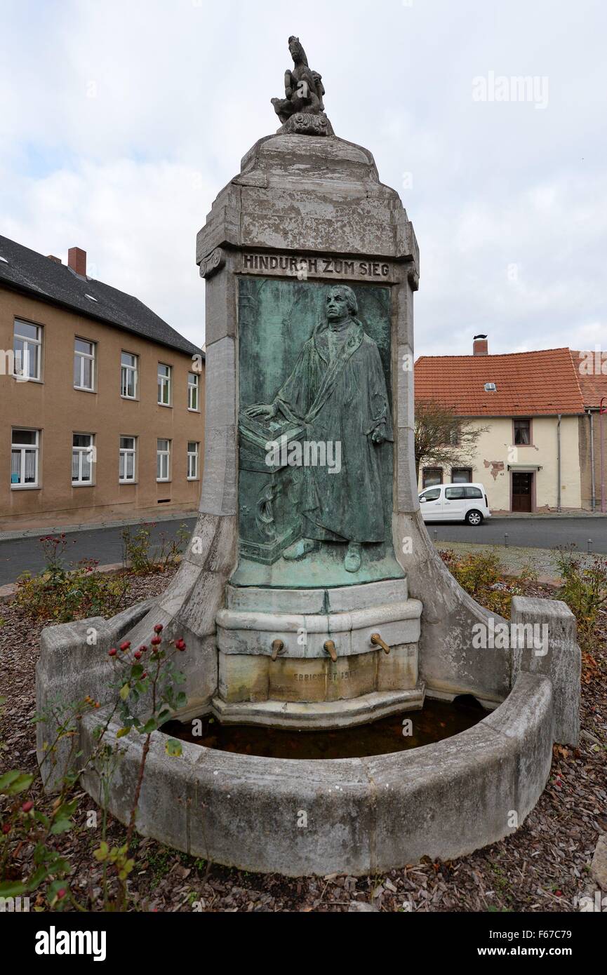 Martin Luther fountain (Lutherbrunnen), Germany, city of Mansfeld, 12 ...