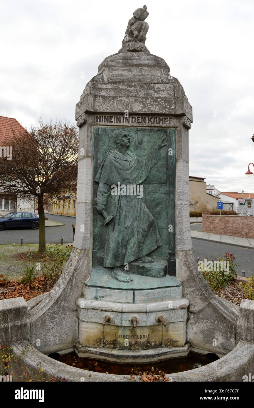 Martin Luther fountain (Lutherbrunnen), Germany, city of Mansfeld, 12 ...