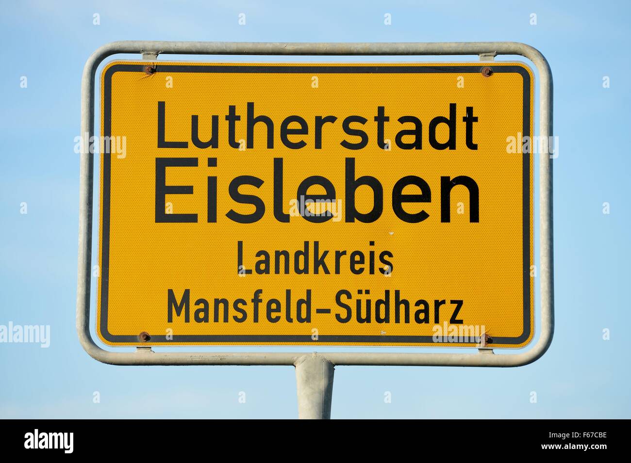 Sign for the german city Eisleben, where Martin Luther was born ...