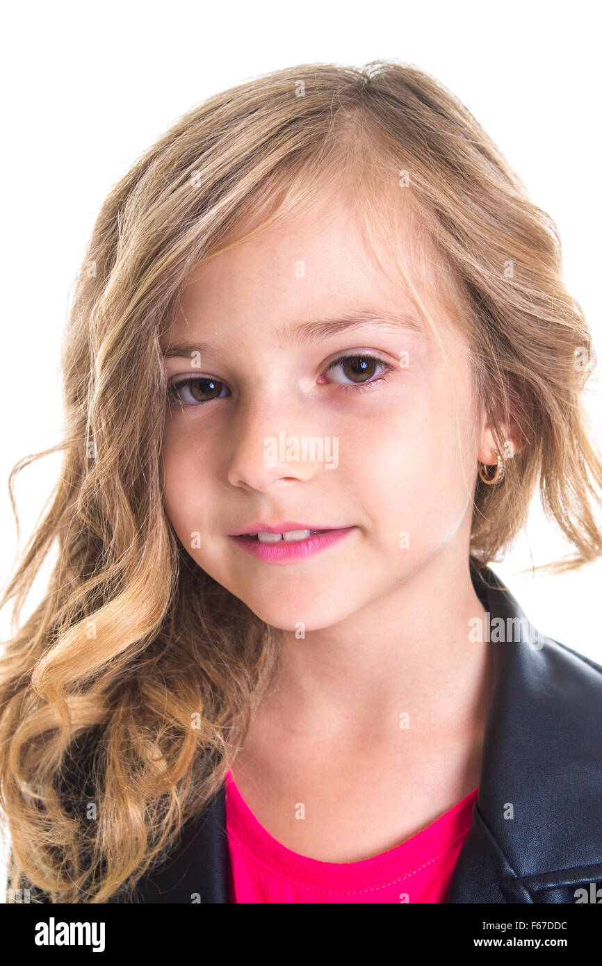 Four years old girl wih the present on white Stock Photo - Alamy