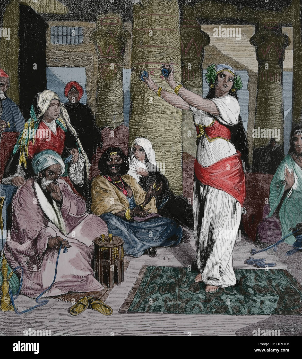 Africa. Egypt. Dancing girl playing zills from ruins of Karnak, 1890 ...