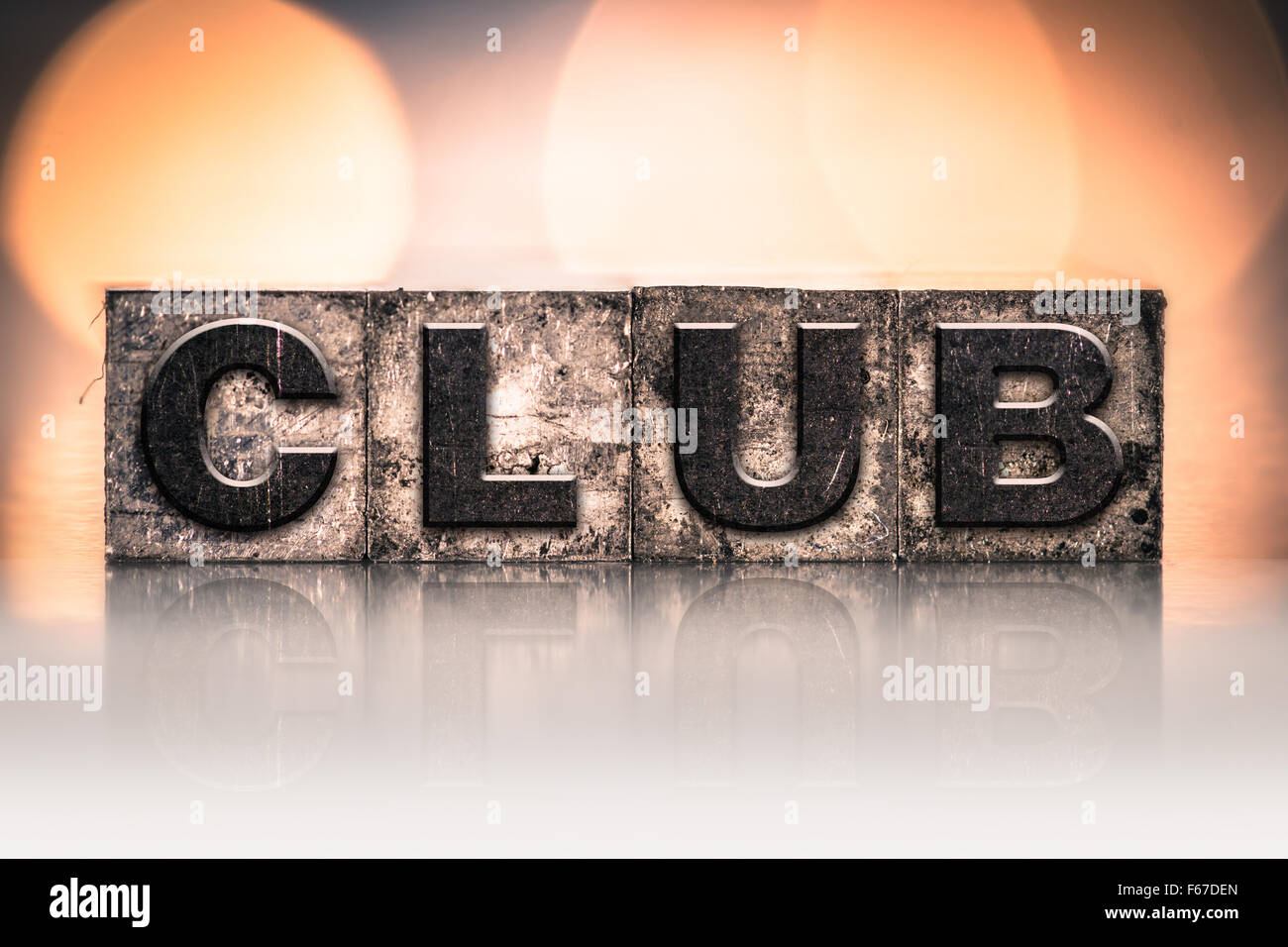 The word "CLUB" written in vintage ink stained letterpress type Stock ...
