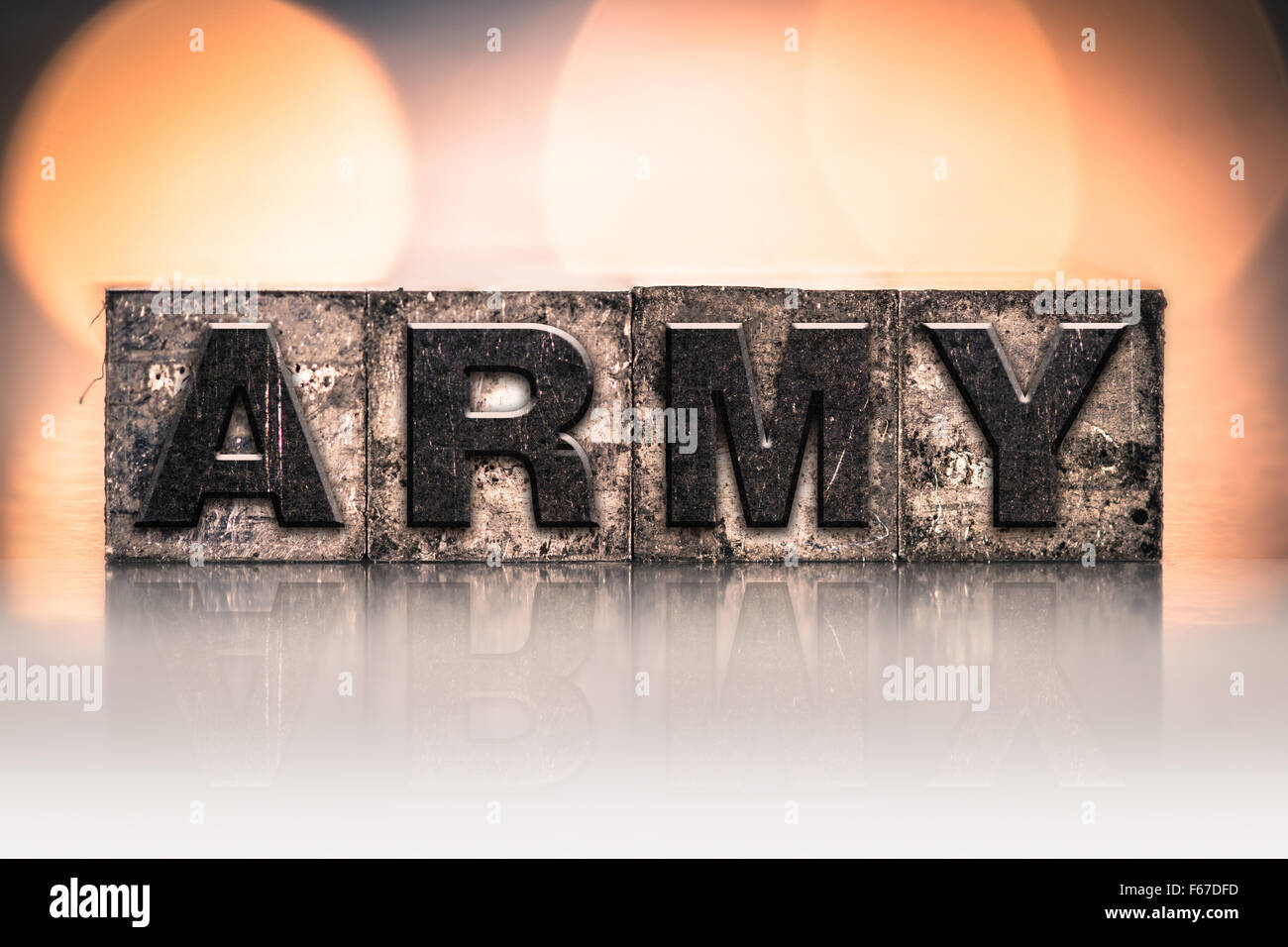 The word "ARMY" written in vintage ink stained letterpress type Stock ...