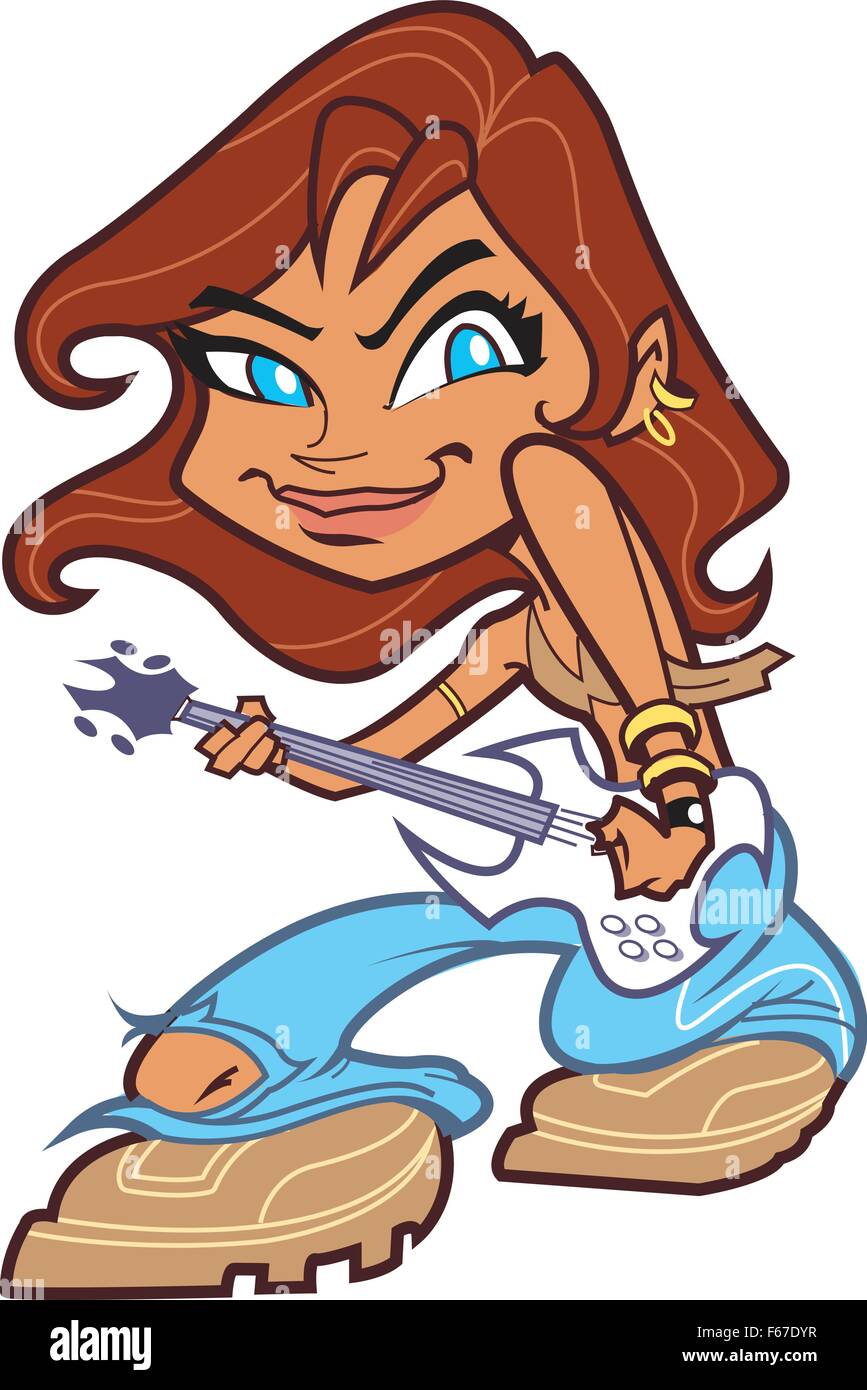 Girl Rocker With Attitude Playing Guitar or Bass Stock Vector Image ...