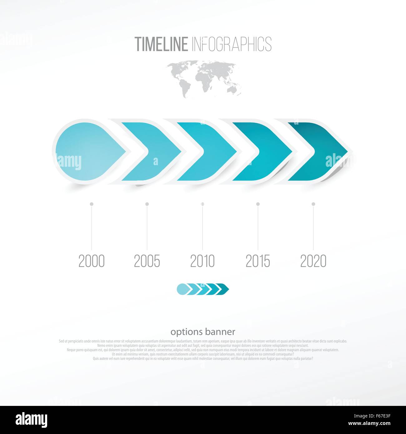 arrows banner template with time line infographic and world map. vector ...