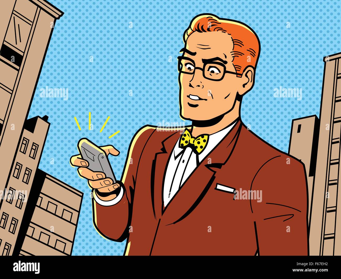 Ironic Illustration of a Retro 1940s or 1950s Man With Glasses, Bow Tie ...