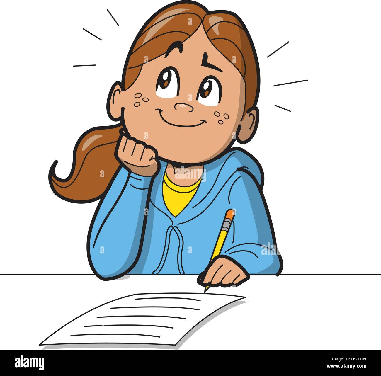 Schoolgirl or Woman Taking a Test or Filling Out a Form or Survey Stock ...