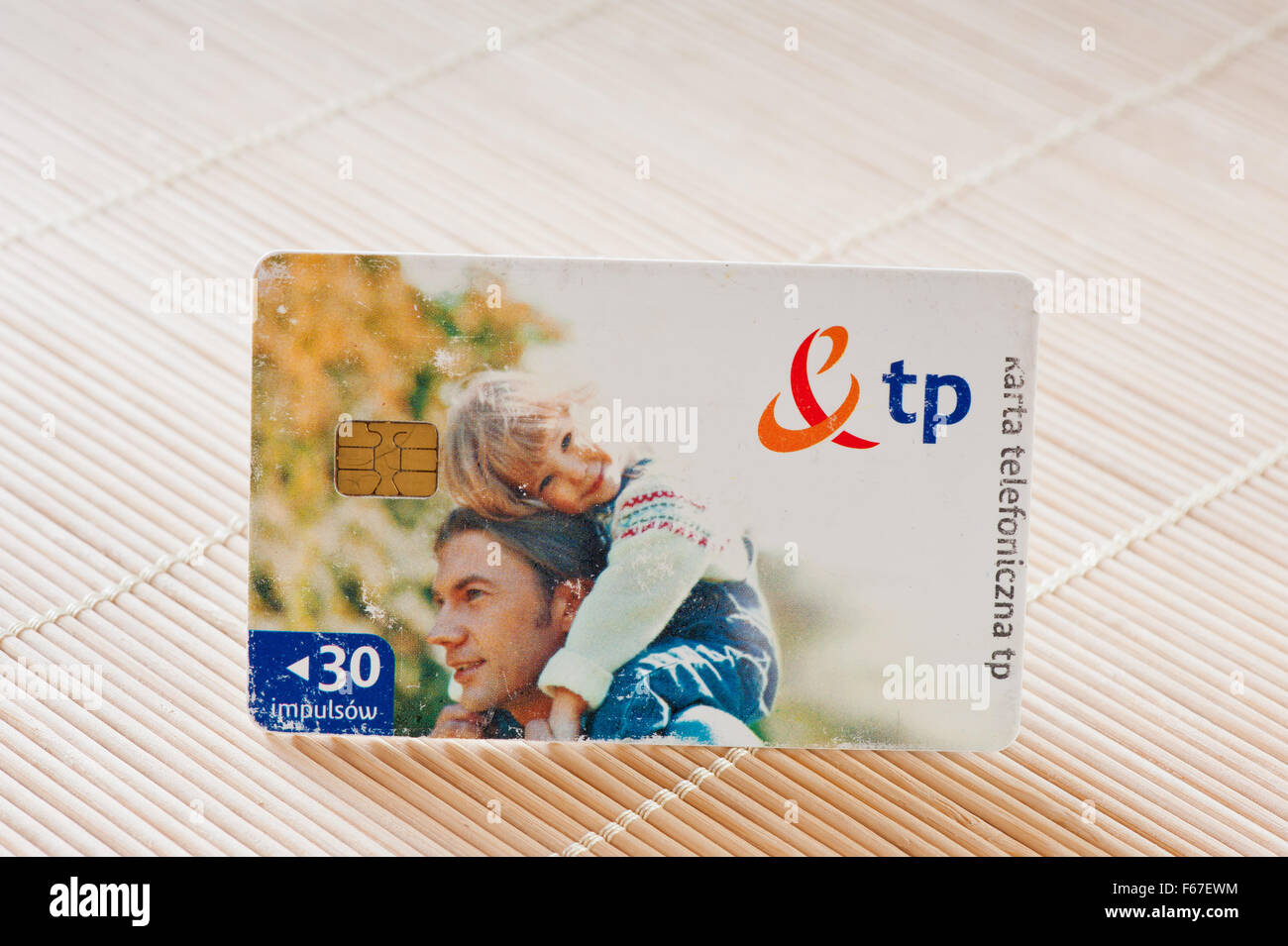 Scratched Polish chip phone card, expired plastic telephone card used ...