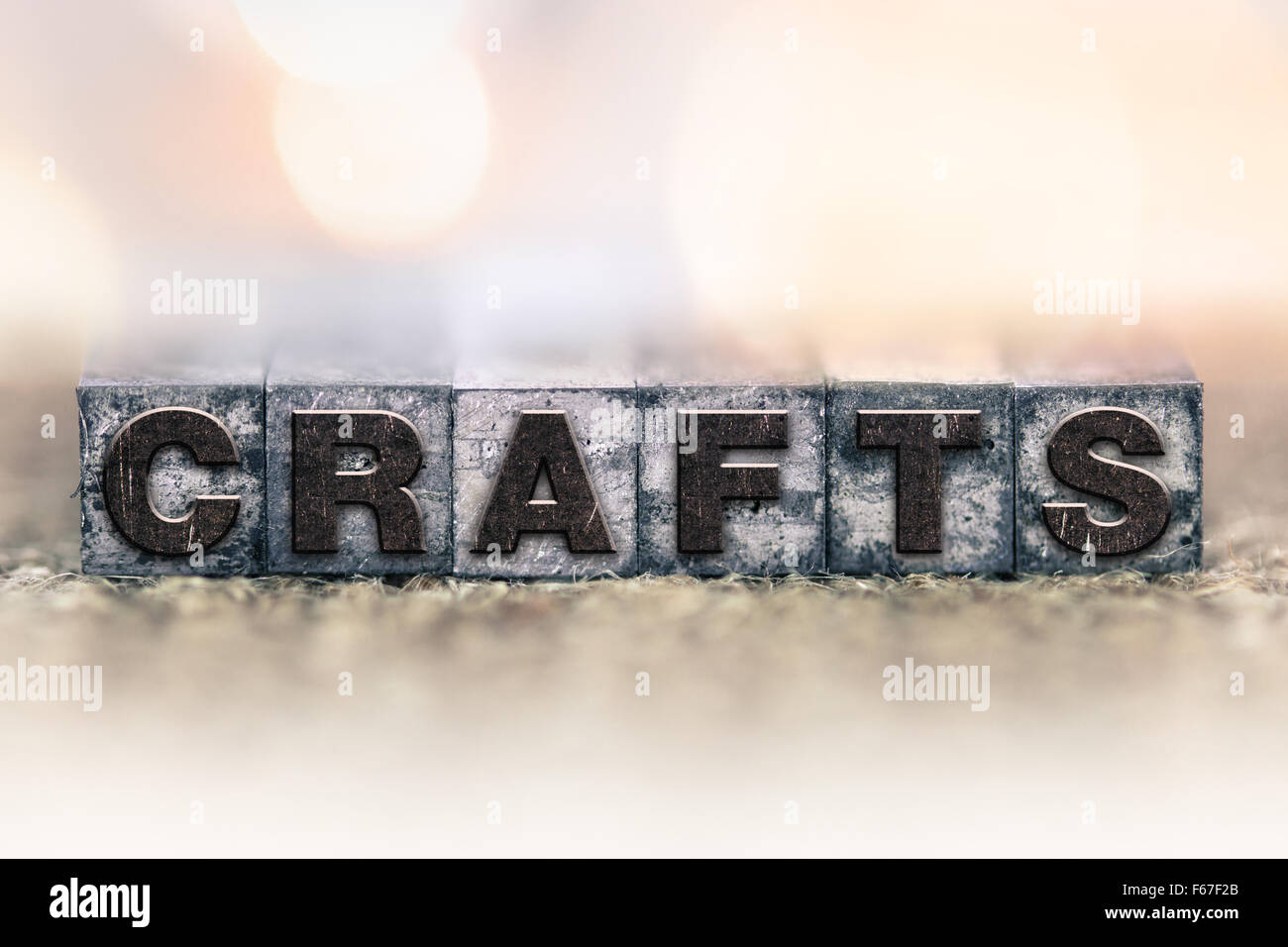 The word "CRAFTS" written in vintage ink stained letterpress type Stock ...