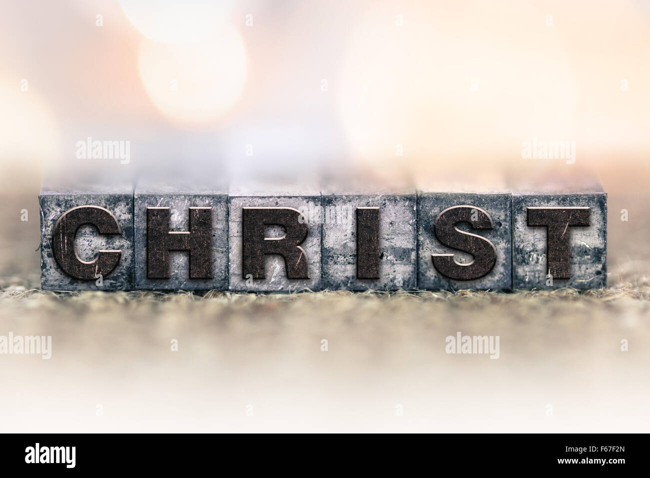 The word "CHRIST" written in vintage ink stained letterpress type Stock ...