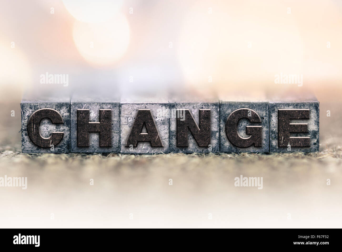The word "CHANGE" written in vintage ink stained letterpress type Stock ...
