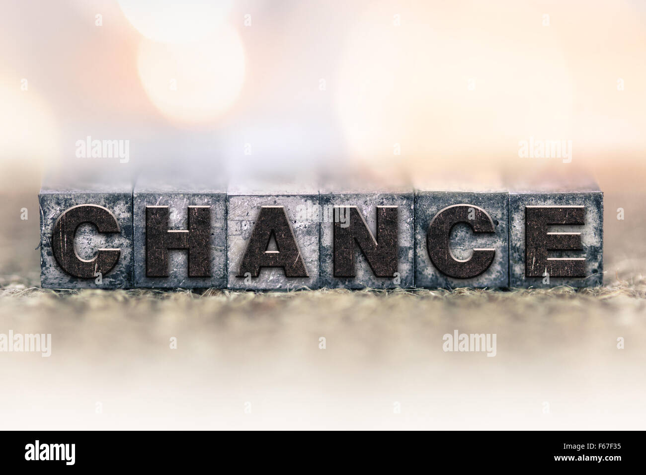 The word "CHANCE" written in vintage ink stained letterpress type Stock ...