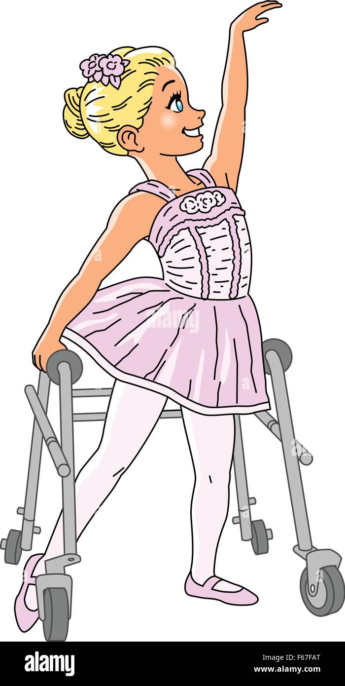 Happy smiling special needs or disabled girl doing a ballet dance ...